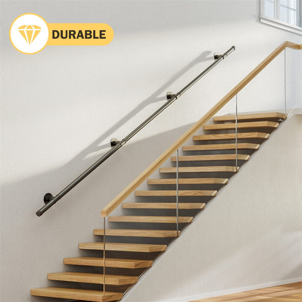 Williston Forge 3M Wall Mounted Handrail Safety Hand Rail Non-Slip Steel Pipehandrail Indoor ...